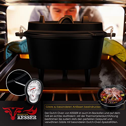 Kesser® Dutch Oven Bbq Feuertopf Gusseisen Mit Deckelheber Und Thermometer Schlitz Kochkessel