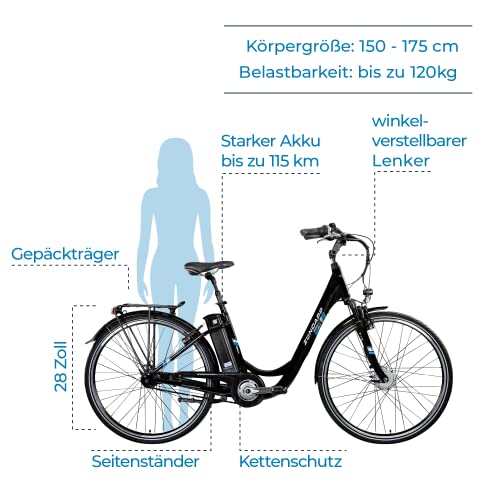 ZÜNDAPP Green 3.7 E-Bike 28" Damen mit Rücktrittbremse, Elektro-Hollandrad mit tiefem Einstieg ...
