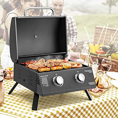 Gasgrill 20.000 BTU Zwei-Brenner-Tischgrill mit Thermometer ...