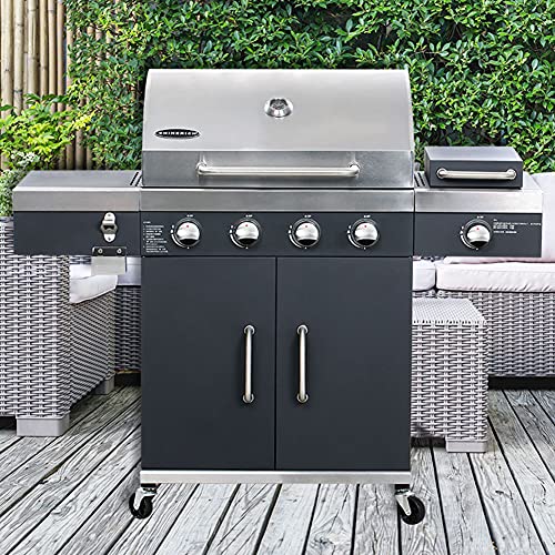 RSTJ-Sjef Edelstahl Gasgrill mit 4+1 Flammen, 27,5'' Grillplatz, Wagen ...