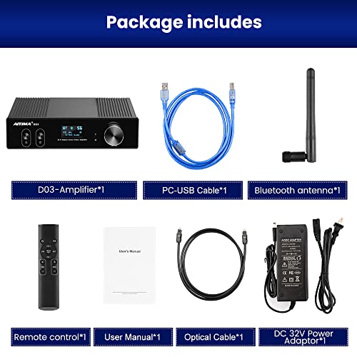 AIYIMA D03 Bluetooth 5.0 Stereo HiFi Verstärker mit 150W x 2, 24Bit ...