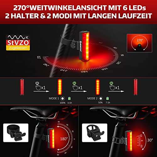 MONTOP Fahrradlicht Set StVZO 100LUX LED USB Akku, inkl. Front- und ...